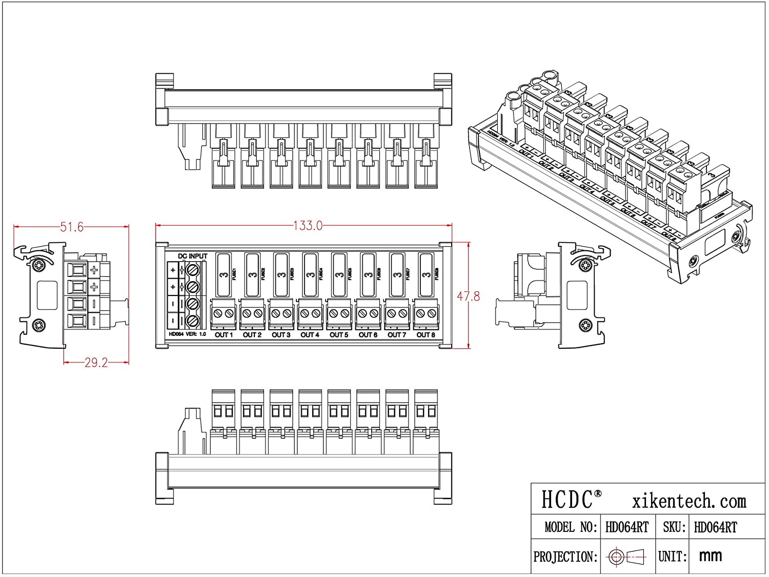 DIN Rail Mount DC 5-32V 8 Channel Pluggable Side Wiring Terminal Block ...