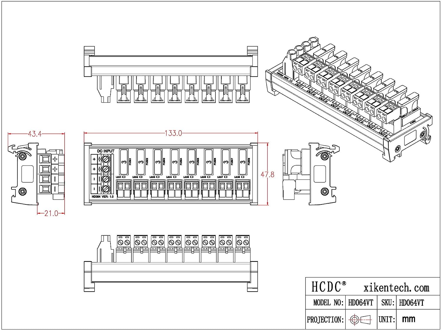 DIN Rail Mount DC 5-32V 8 Channel Pluggable Top Wiring Terminal Block ...
