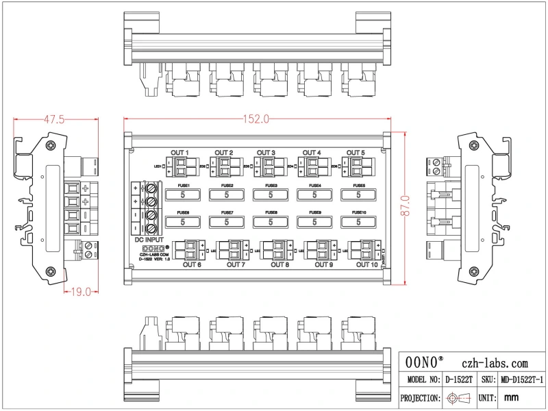 DIN Rail Mount DC 5-32V 10 Position Pluggable Screw Terminal Block ...
