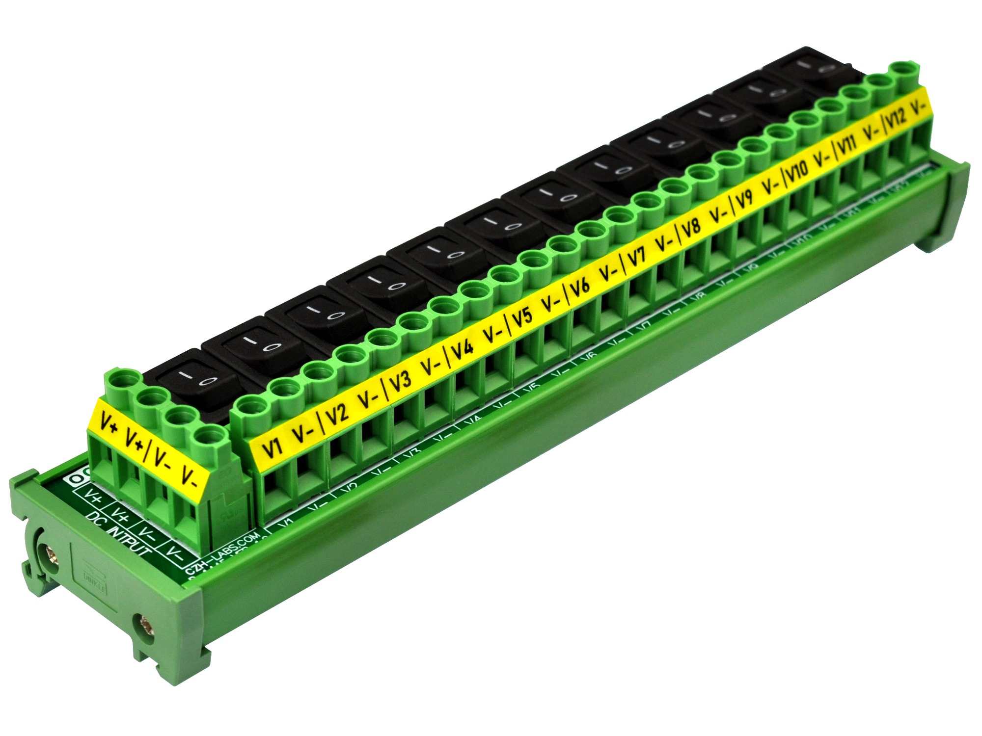 DIN Rail Mount 12 Channel Rocker Switch DC Power Distribution Strip Module