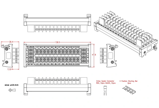 DIN Rail Mount 20Amp 2x12 Position Barrier Terminal Block Power ...