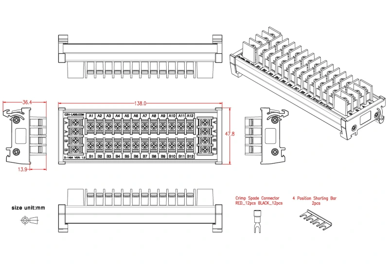 DIN Rail Mount 20Amp 2x12 Position Barrier Terminal Block Power ...