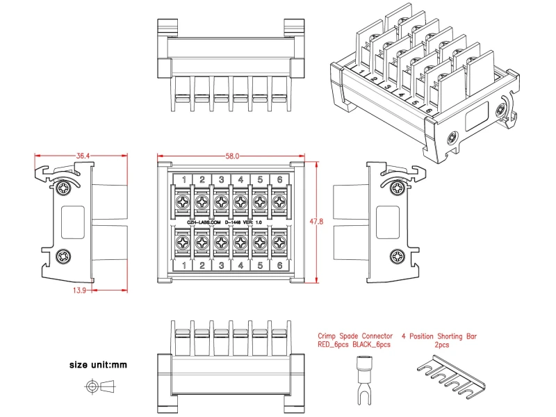 DIN Rail Mount 20Amp 2x6 Position Barrier Terminal Block Module