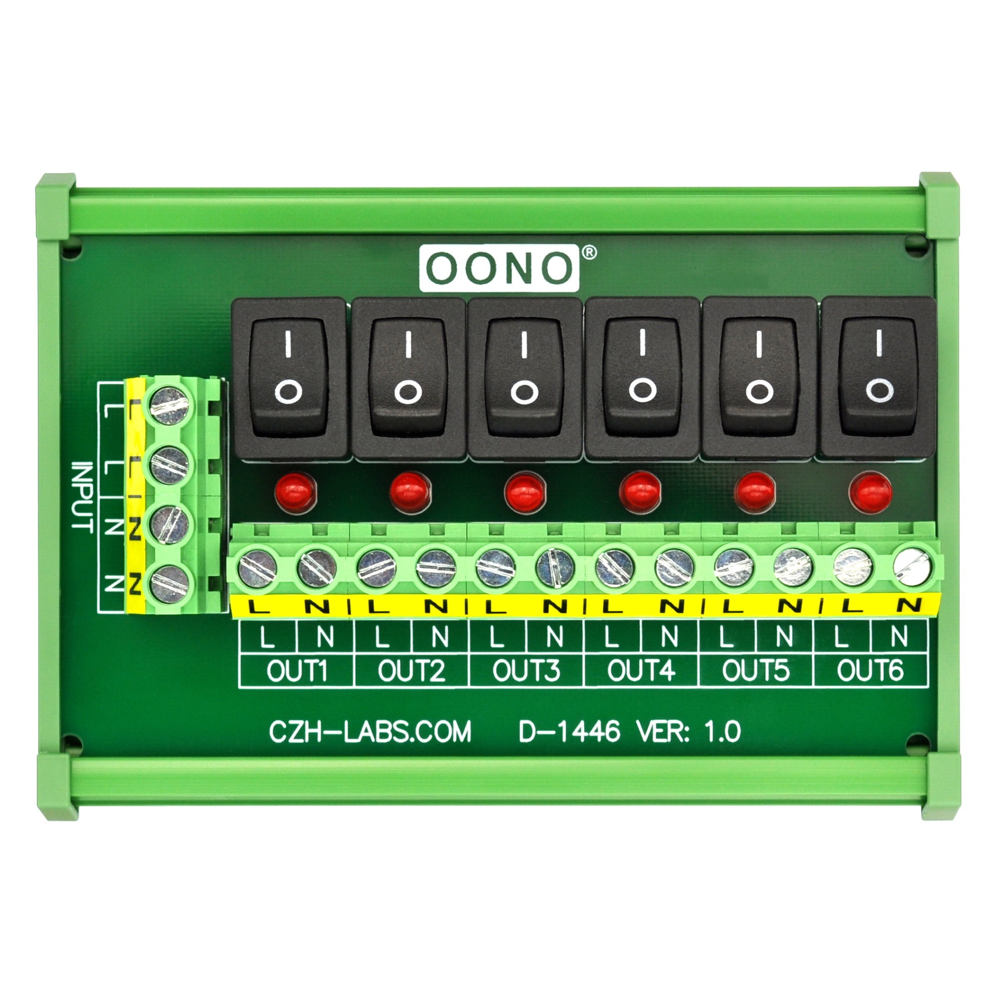 DIN Rail Mount 6 Channel Rocker Switch AC 115V 230V Power Distribution ...