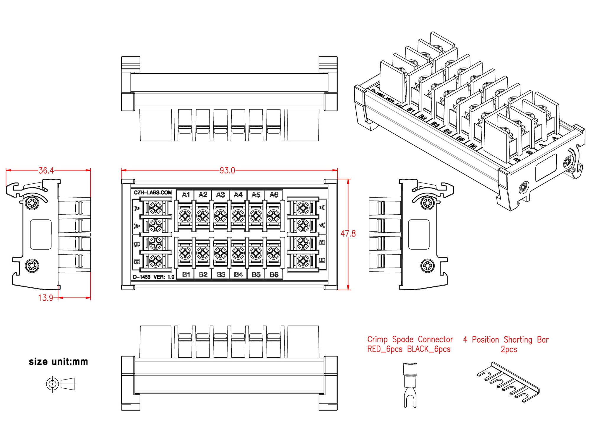 DIN Rail Mount 20Amp 2x6 Position Barrier Terminal Block Power ...