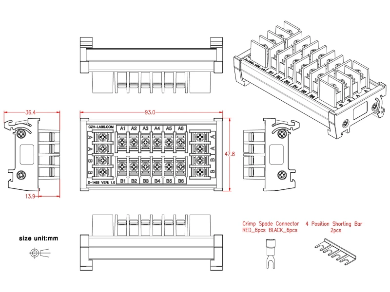 DIN Rail Mount 20Amp 2x6 Position Barrier Terminal Block Power ...