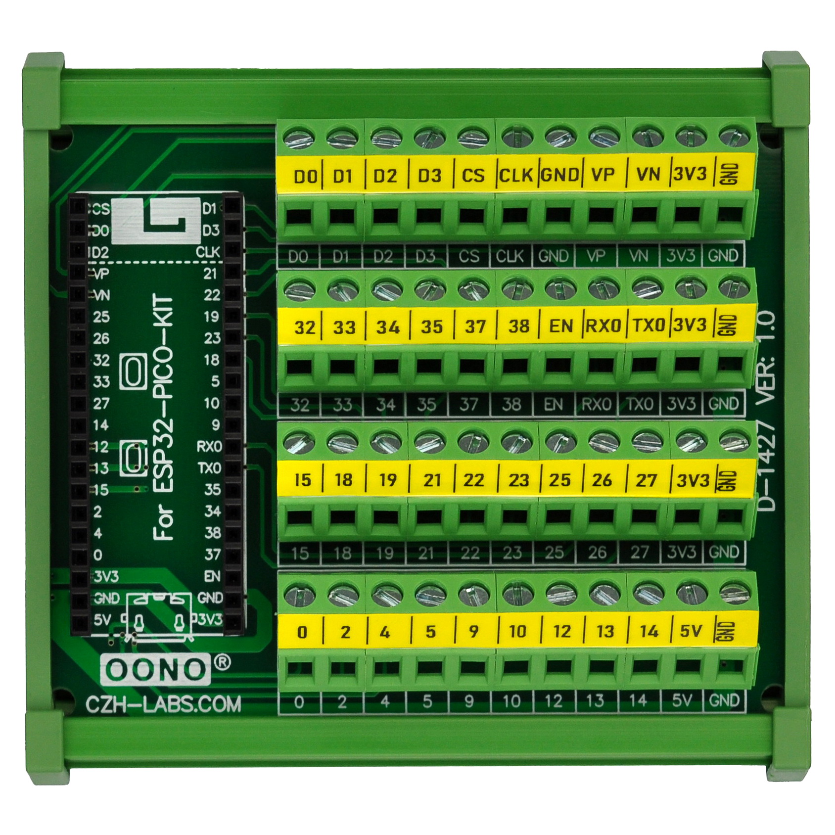 DIN Rail Mount Screw Terminal Block Breakout Module Board for ESP32-PICO-KIT