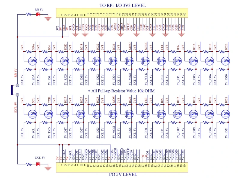 RPi 3.3V to 5V 26 I/O Bidirectional Voltage-Level Shifter Module for Raspberry Pi, Logic Level ...