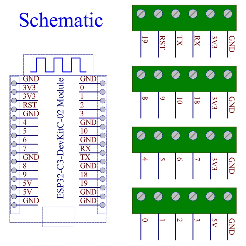 DIN Rail Mount Screw Terminal Block Breakout Module Board for ESP32-C3-DevKitC-02