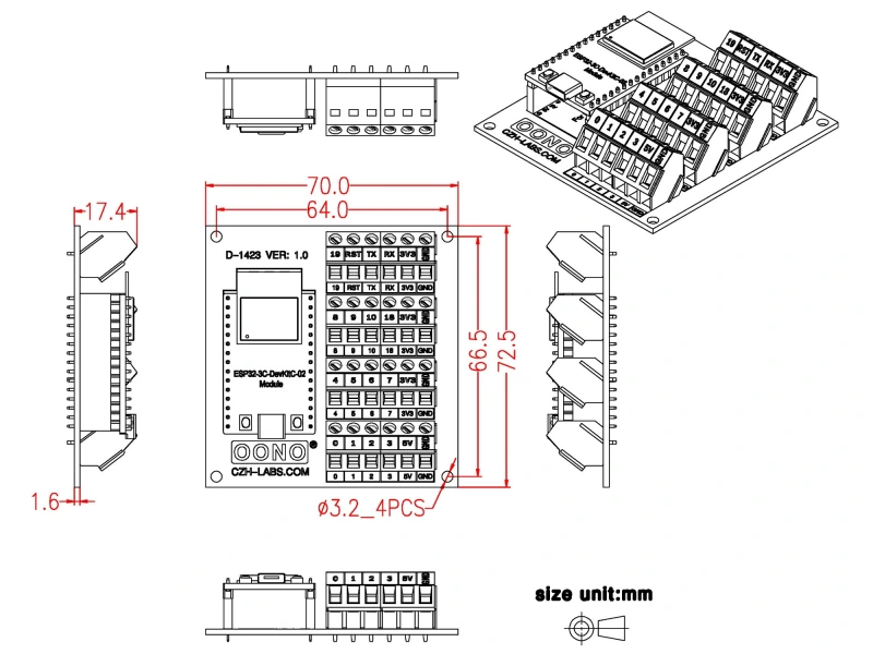 Screw Terminal Block Breakout Module Board For Esp32 C3 Devkitc 02