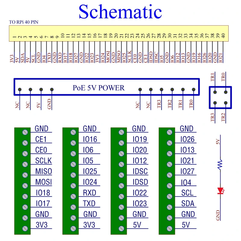 RPi PoE & Terminal Block GPIO Breakout Board Module for Raspberry Pi