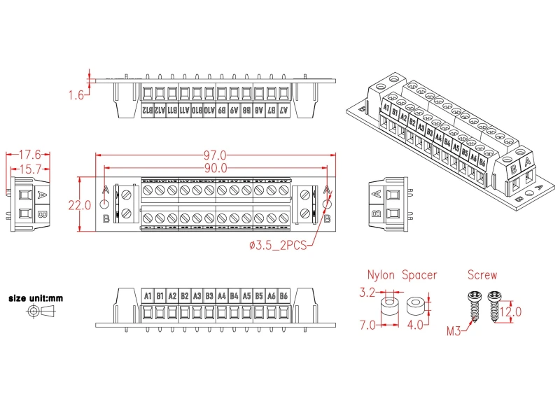 OONO 16Amp 48V 2x12 Position Terminal Block Distribution Module