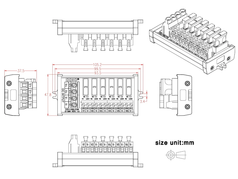 Screw Mount 6 Position DC Power Fuse Distribution Strip Module