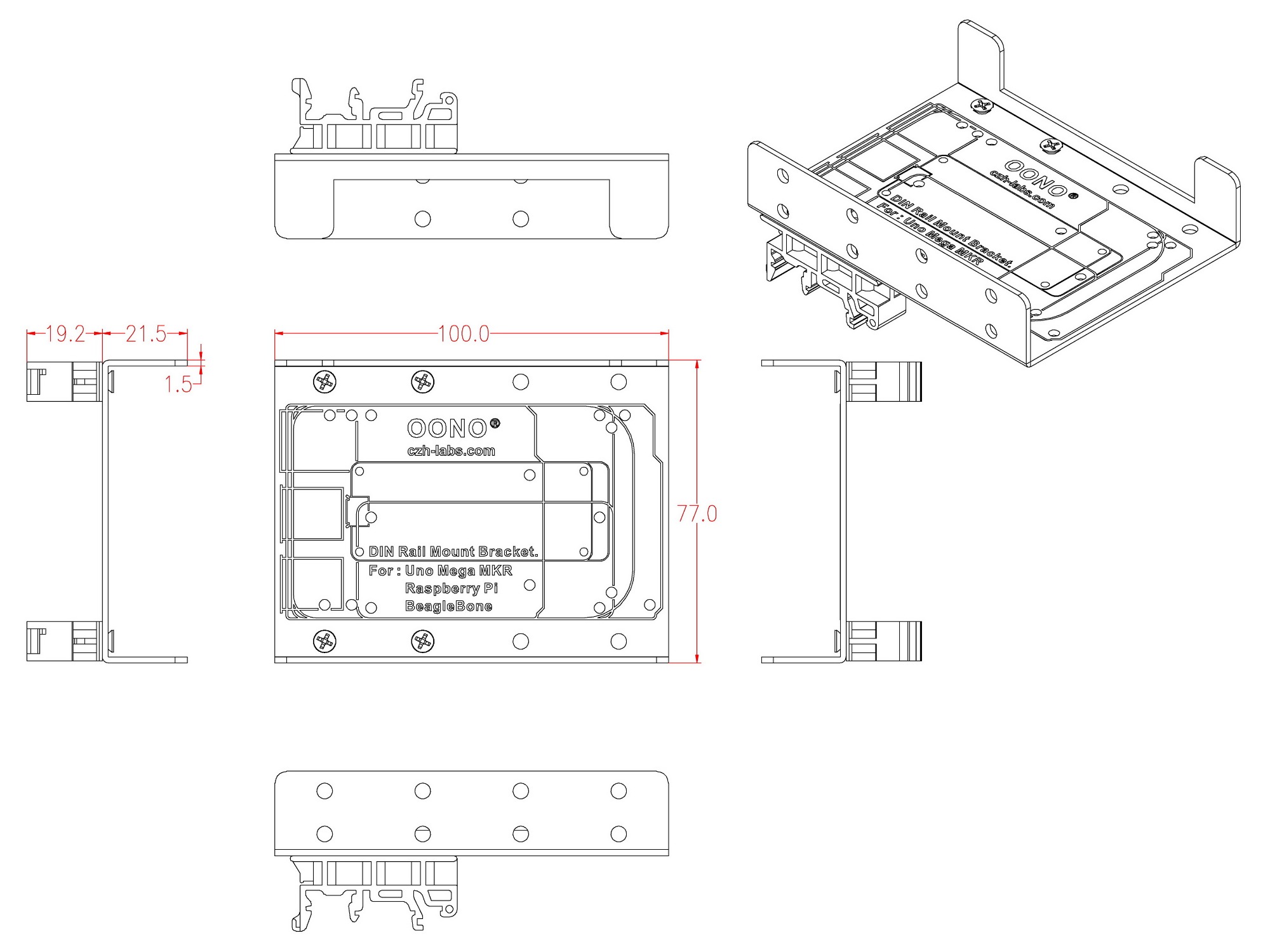 DIN Rail Mount Bracket for Raspberry Pi Arduino Uno Mega Mkr BeagleBone ...