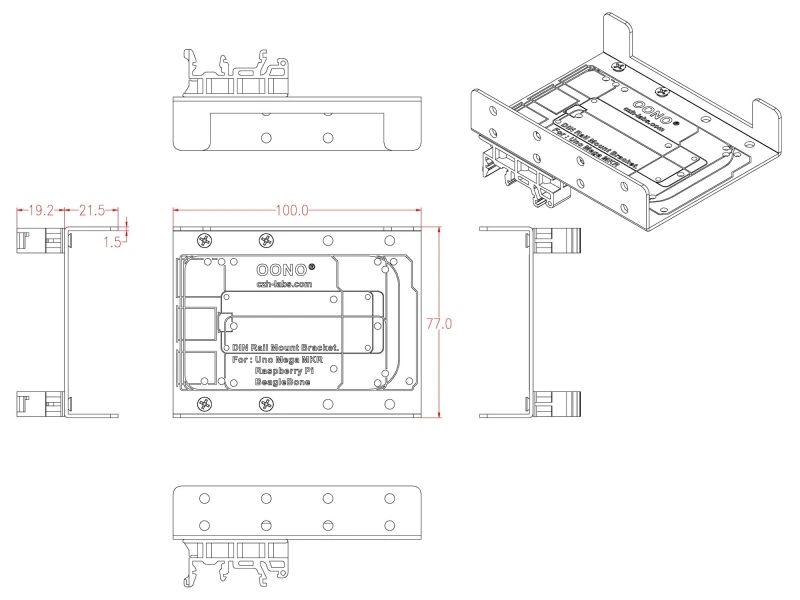 DIN Rail Mount Bracket for Raspberry Pi Arduino Uno Mega Mkr BeagleBone Black