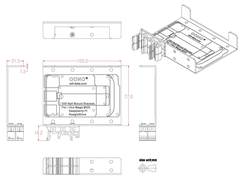 DIN Rail Mount Bracket for Raspberry Pi Arduino Uno Mega Mkr BeagleBone Black