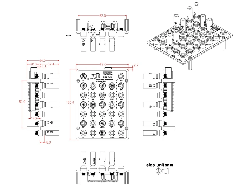 Banana Socket GPIO Breakout Board for Arduino UNO R3