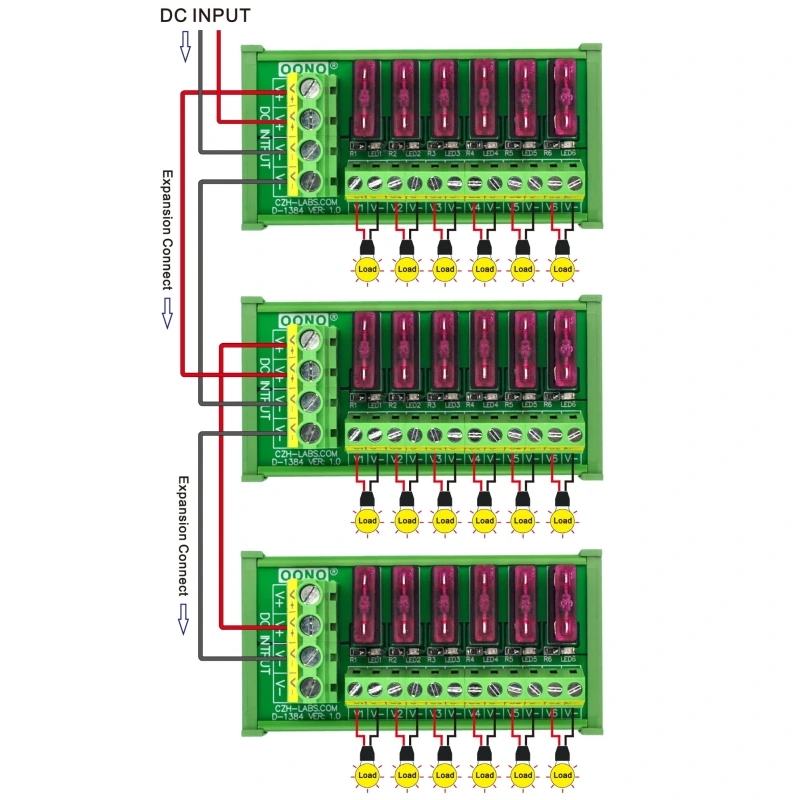 DIN Rail Mount 6 Position DC Power Fuse Distribution Strip Module