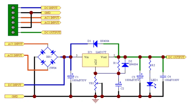 Positive Voltage Regulator PCB for LM317 or 78xx Series IC.
