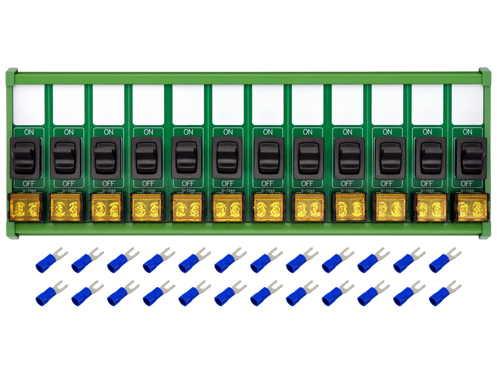 DIN Rail Mount 12 Channel Paddle Rocker Switch Module, 10Amp 250VAC / 50VDC