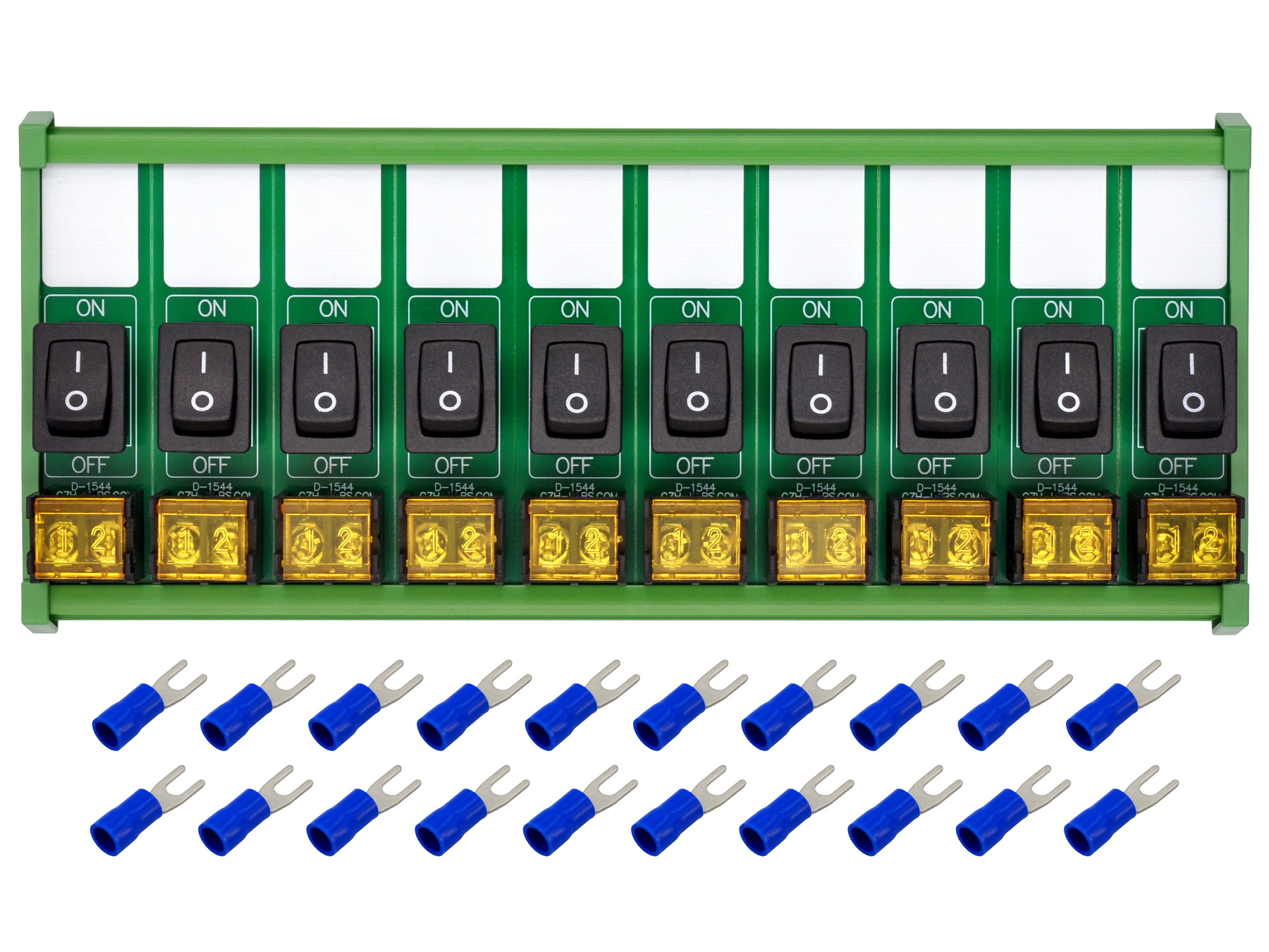 DIN Rail Mount 10 Channel Rocker Switch Module, 10Amp 250VAC / 50VDC