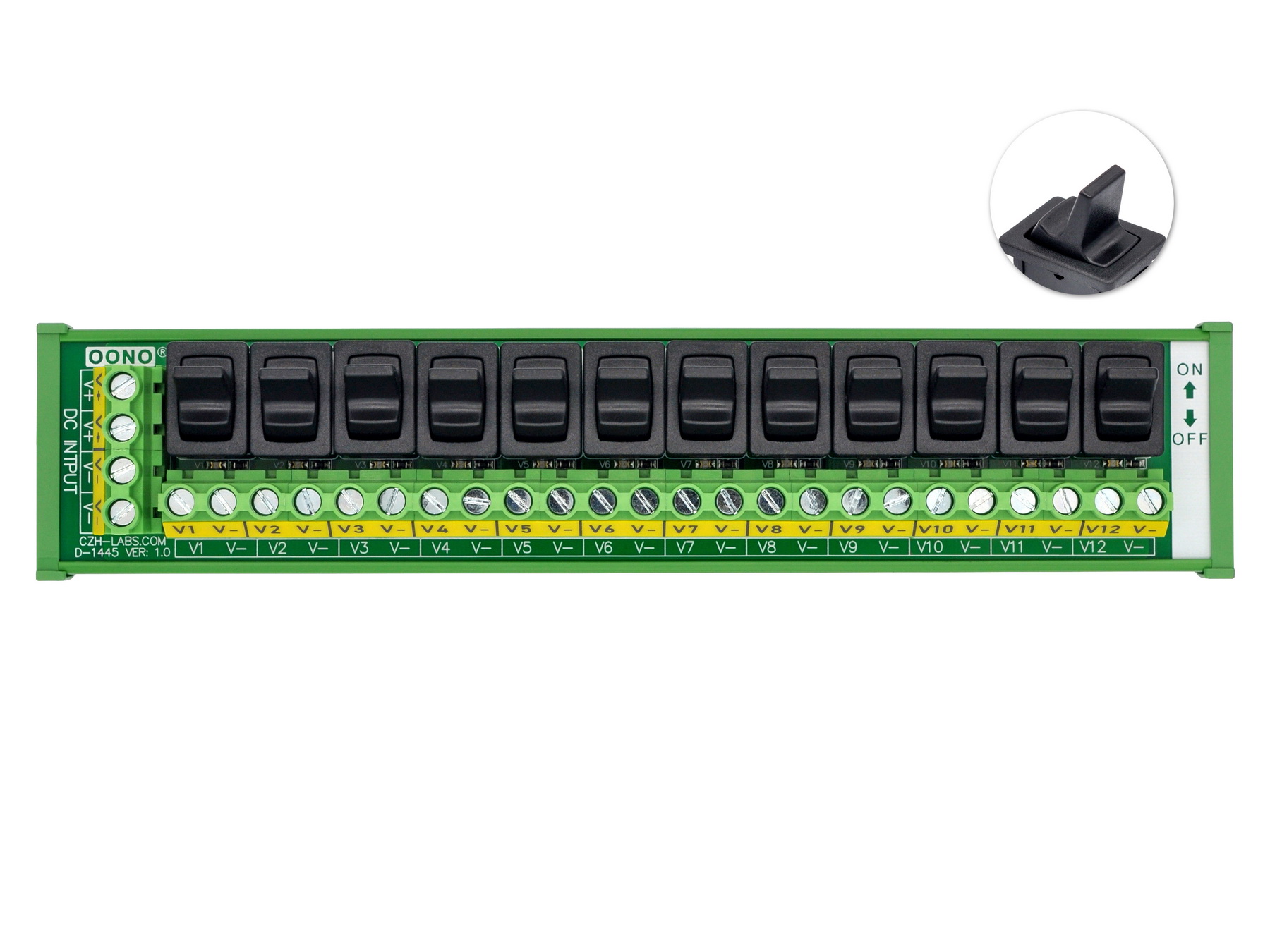 DIN Rail Mount 12 Channel Paddle Rocker Switch DC Power Distribution ...