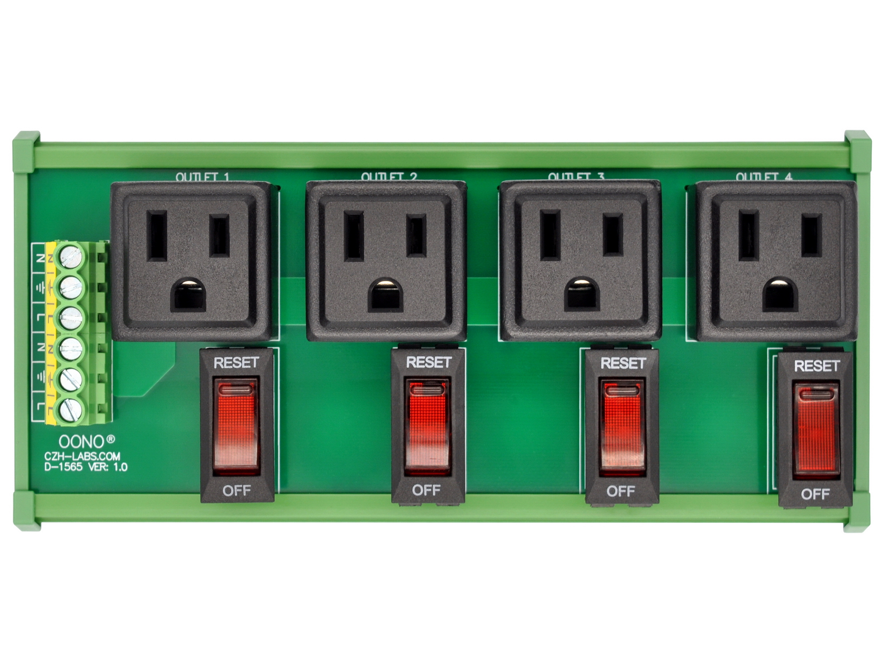 DIN Rail Mount AC 120V NEMA 5-15R 4 Receptacle Outlet Power Module ...