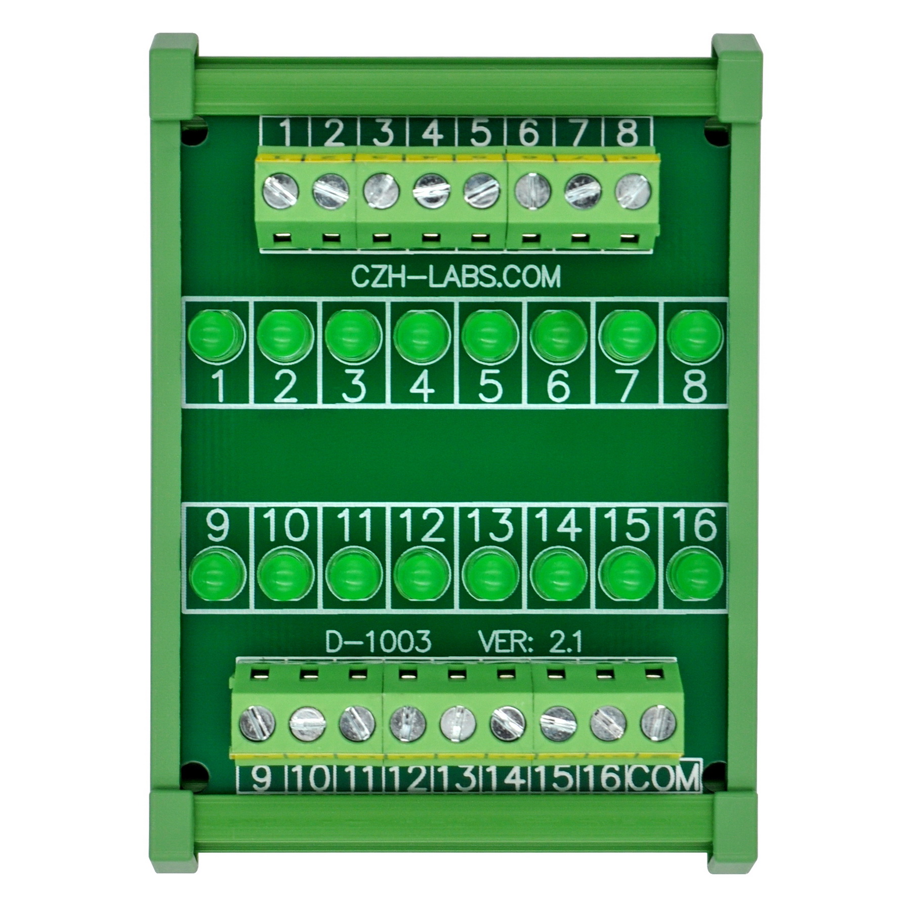 DIN Rail Mount 16 LEDs Indicator Light Module, Green, Support 5~50VDC ...