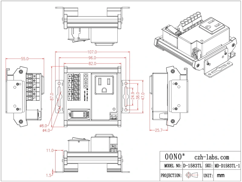 AC Power 1 Channel IoT Relay Outlet Module, DIN Rail or Screw Mounting