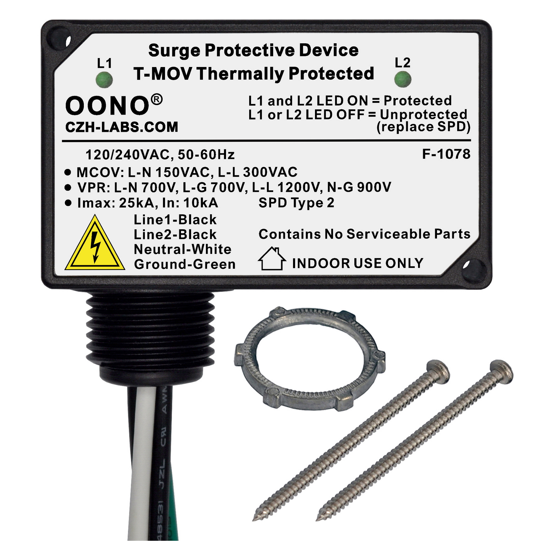 Split-phase 120/240VAC SPD Surge Protective Device, OONO F-1078