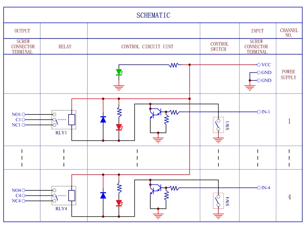 DC5V 4 Channel SPDT 10 Amp Power Relay Module, DIN Rail Mount, with ...