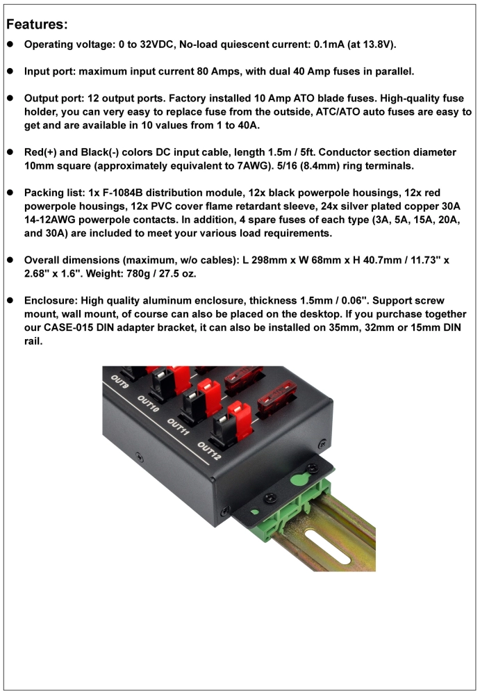 Wired 12 Port Powerpole DC Power Splitter Distribution Module