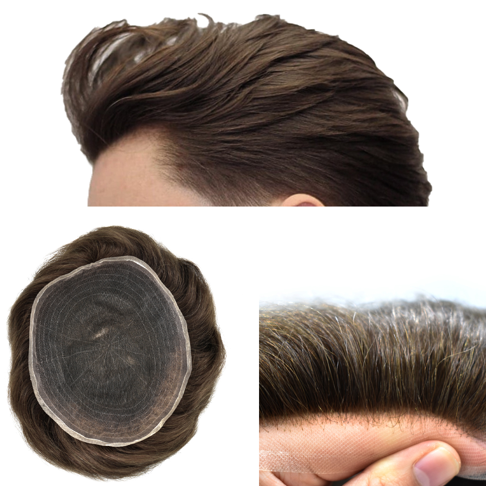Mens Toupee Full French LACE Hairpiece Human Hair Replacement System ...