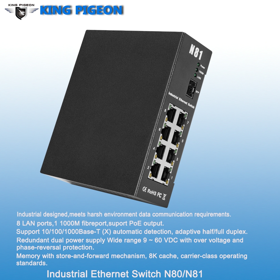 King Pigeon-Rugged Industrial Ethernet Switch (8LAN 1 Fibre port,Dual ...