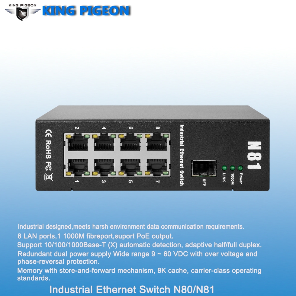 King Pigeon-Rugged Industrial Ethernet Switch (8LAN 1 Fibre port,Dual ...