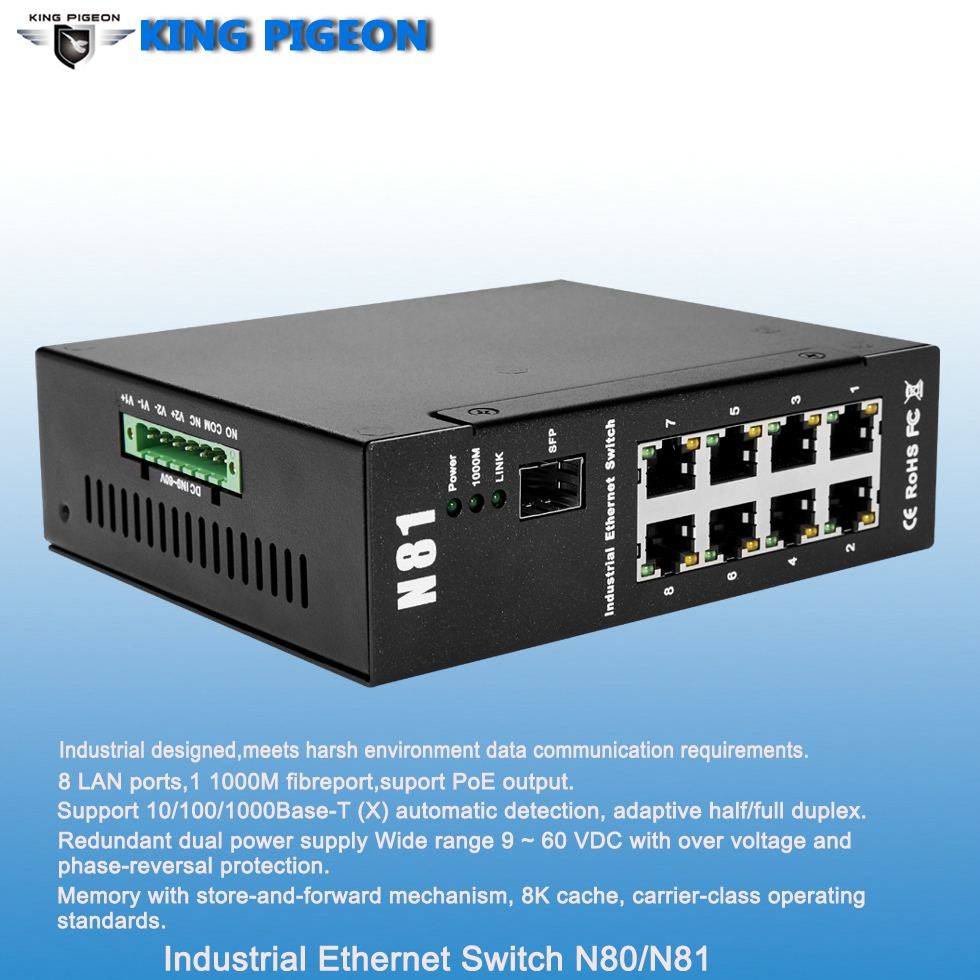 King Pigeon-Rugged Industrial Ethernet Switch (8LAN, Dual Power Inputs ...