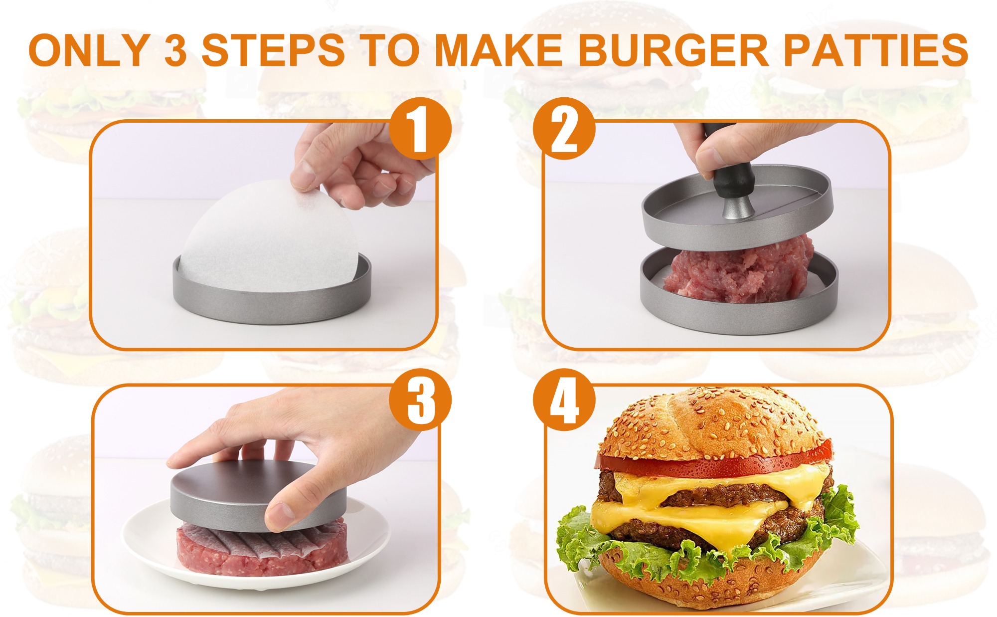 TACGEA Burger Press with 150 Patty Papers, Non-Stick Hamburger Patty ...