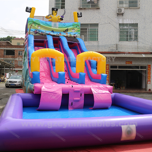Outdoor kids inflatable slides with swimming pool inflatable pirate ...