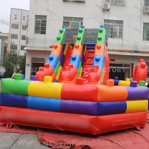 Building block inflatable jumping castle slide combo
