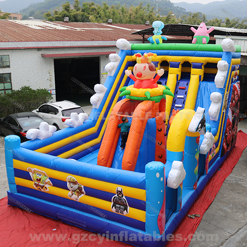 SpongeBob /Iron Man Theme Amusement Park Inflatable Castle Slide Combo