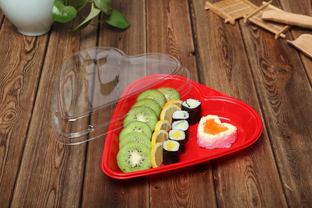 XG-1220 Heart-Shaped Red Plastic Disposable Sushi Container,Sushi Box