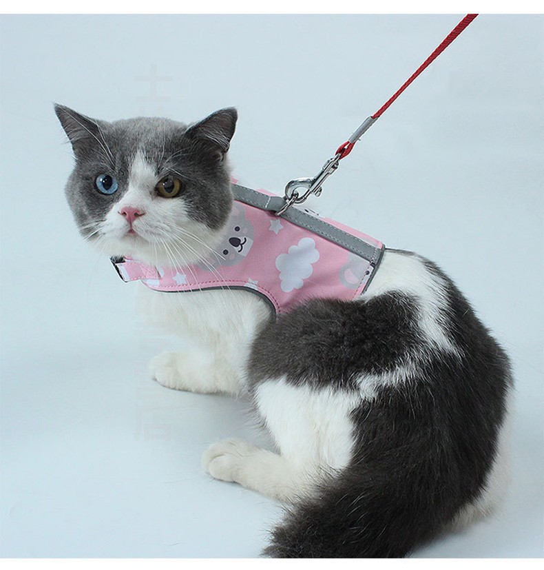 Cartoon Cat Vest Harness with Reflective Strip