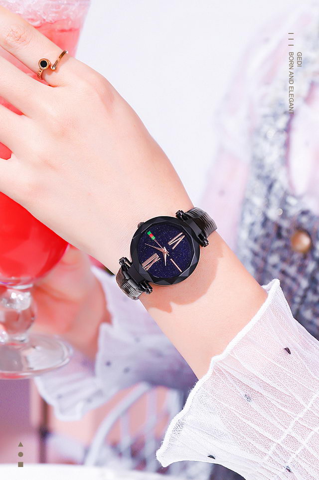 GEDI Starry Sky Dial Leather Strap Roman Scale Fashion Waterproof ...
