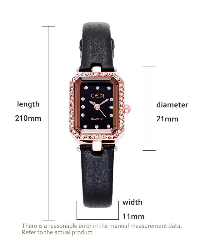 GEDI Light Luxury Diamond Inlaid Square Dial Retro Style Waterproof ...