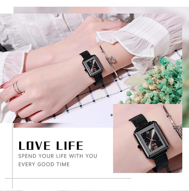 GEDI Steel Mesh Band Retro Square Dial Student's Diamond Scale ...