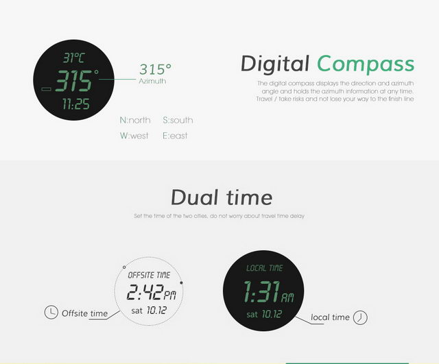 SPOVAN Compass Temperature Multi-function Chronograph Air Pressure ...