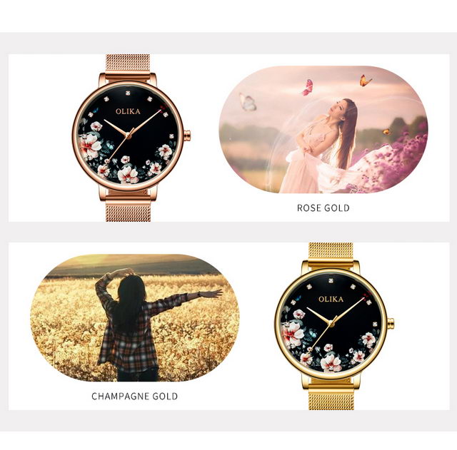 OLIKA Korean Style Camellia Pattern Diamond Scale Dial Elegant Light ...