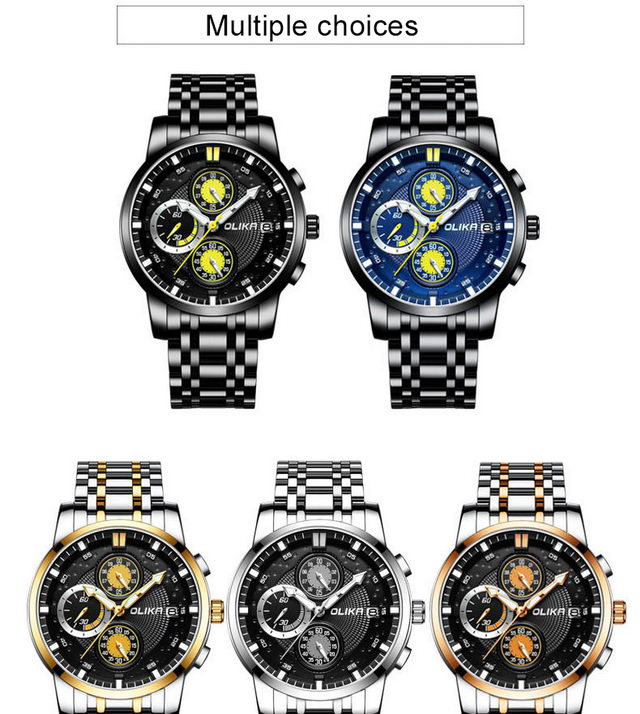 OLIKA Business Casual Three Small Pins Exquisite Dial Calendar Luminous ...