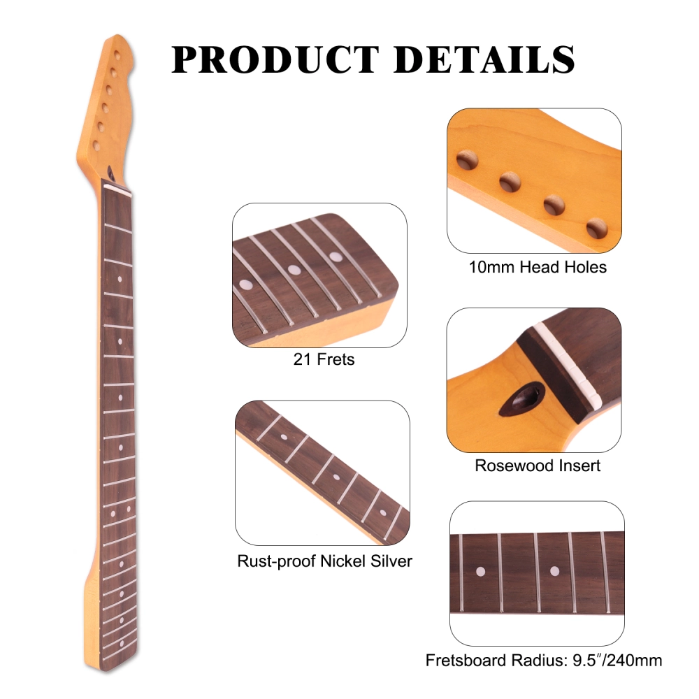 Telecaster Guitar Neck Rosewood Fretboard Maple Neck 9.5" Radius 10 mm ...