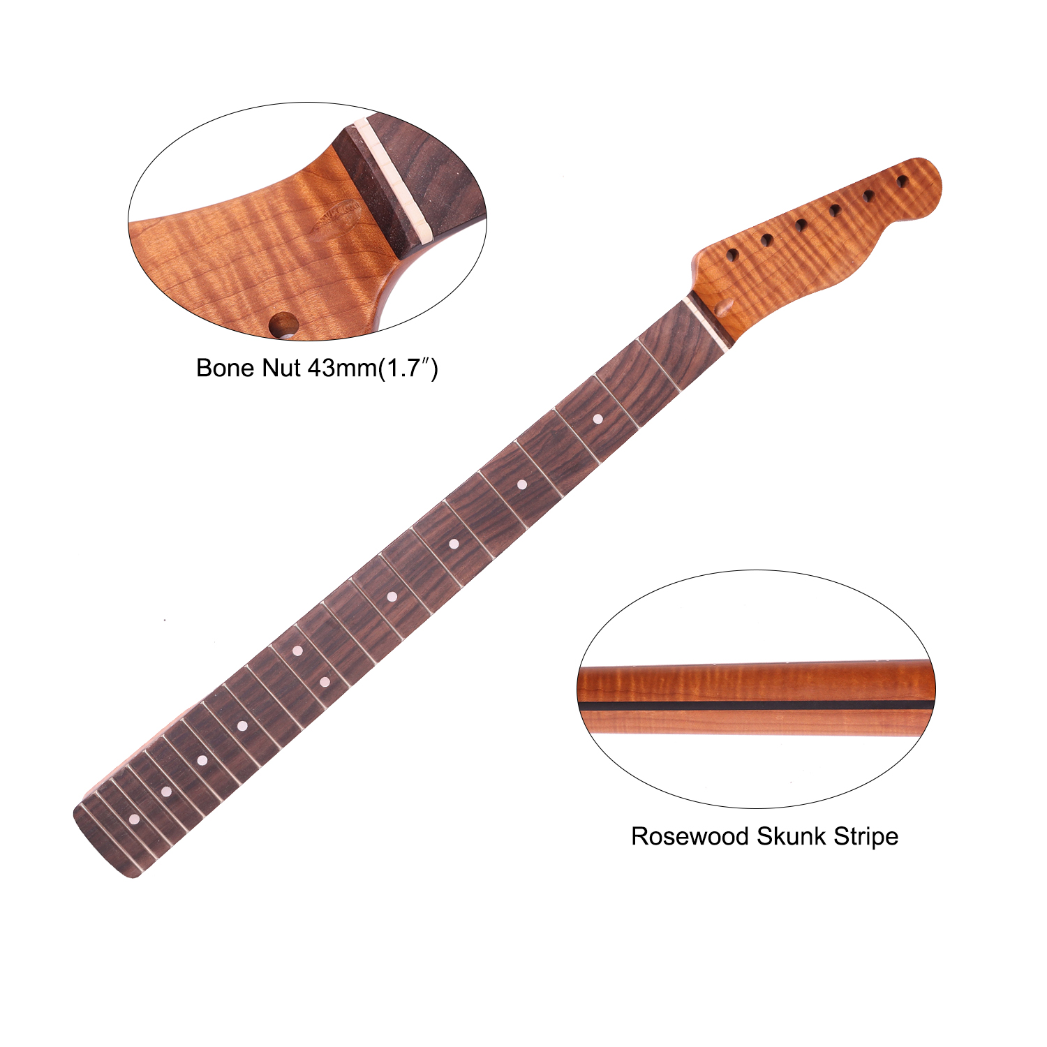 AAAAA Flame Maple Telecaster Guitar Neck Rosewood Fretboard Maple Neck ...